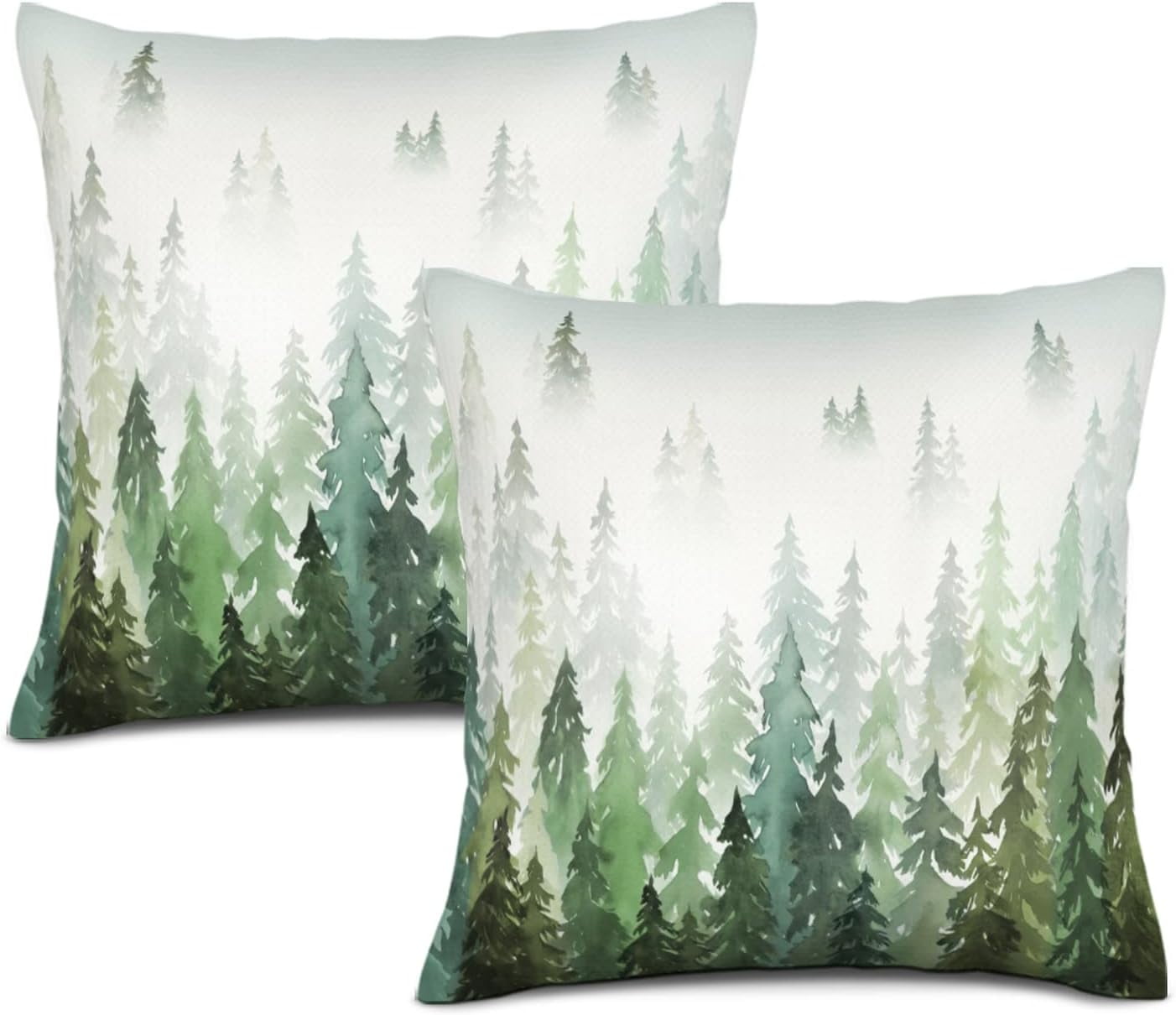 Forest Green Tree Pillow Covers Watercolor Nature Landscape Printed ...