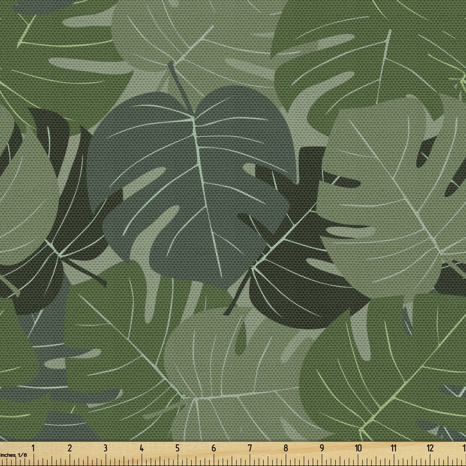 Ambesonne Forest Green Fabric by the Yard Upholstery, Camo Palm Leaves ...