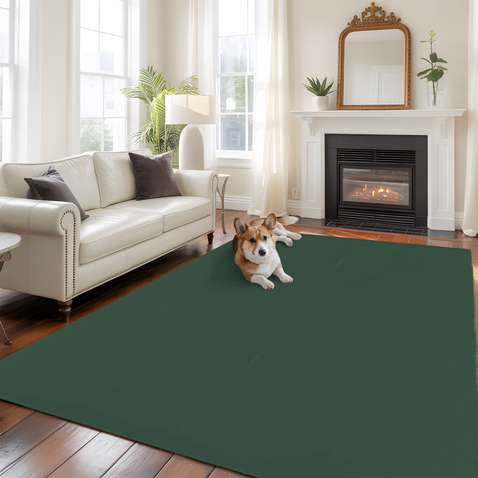 Forest Green Washable Area Rug 5x8 Deep Green Solid Color Background ...