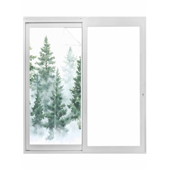 Forest Green Window Privacy Film, Spring Summer Watercolor Pine Tree ...