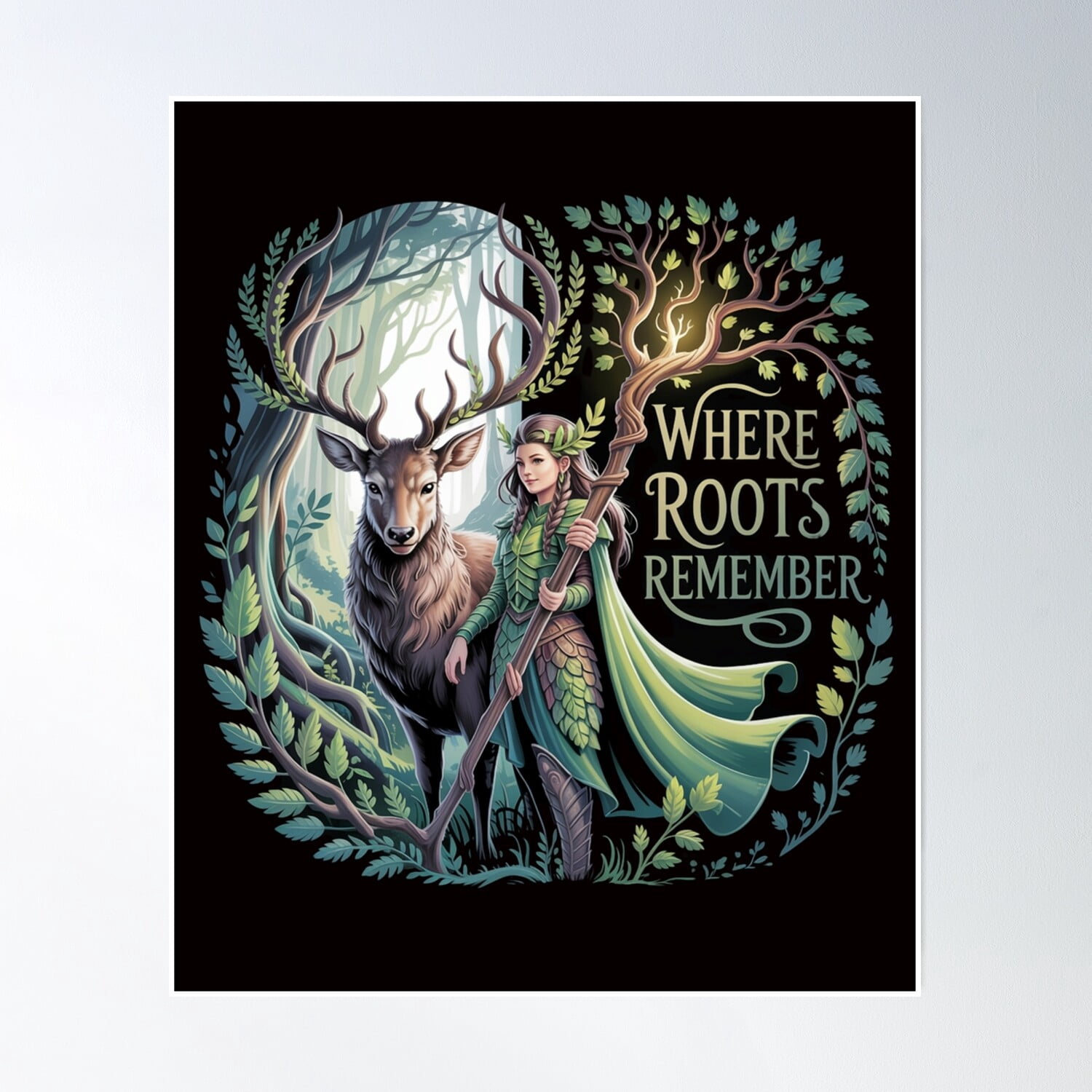 Forest Guardian And Stag – Where Roots Remember Poster Wall Art, Modern ...