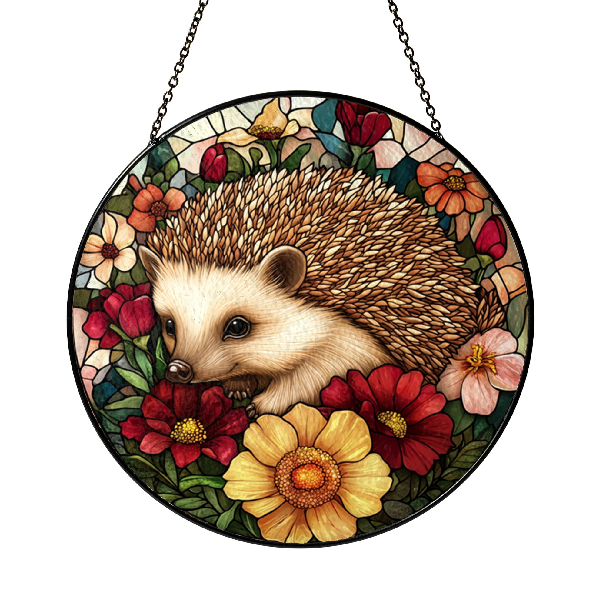 Forest Hedgehog Scene Stained Glass Window Hanging - Walmart.com