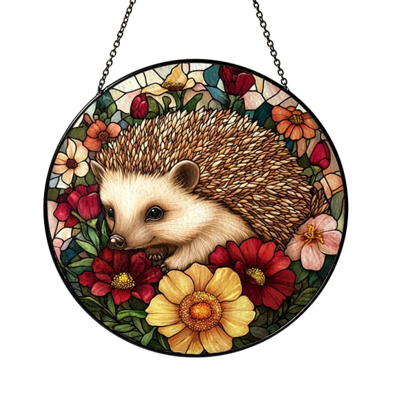 Forest Hedgehog Scene Stained Glass Window Hanging - Walmart.com