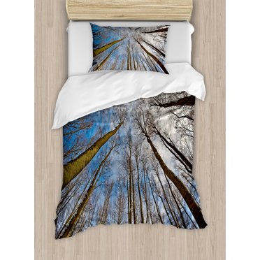 Winter Twin Size Duvet Cover Set, Fantastic Landscape Photography Snowy ...