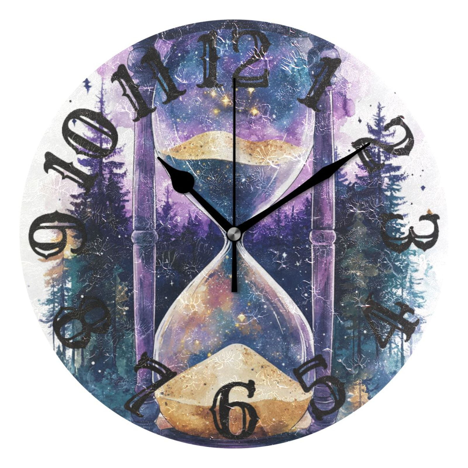 Forest Hourglass Wall Clock 10 inch Non-Ticking Easy to Read Decorative ...