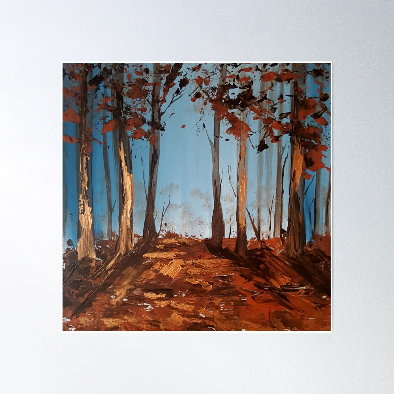 Forest In Autumn Painted On Wood, Landscape Painting Forest Love Poster ...