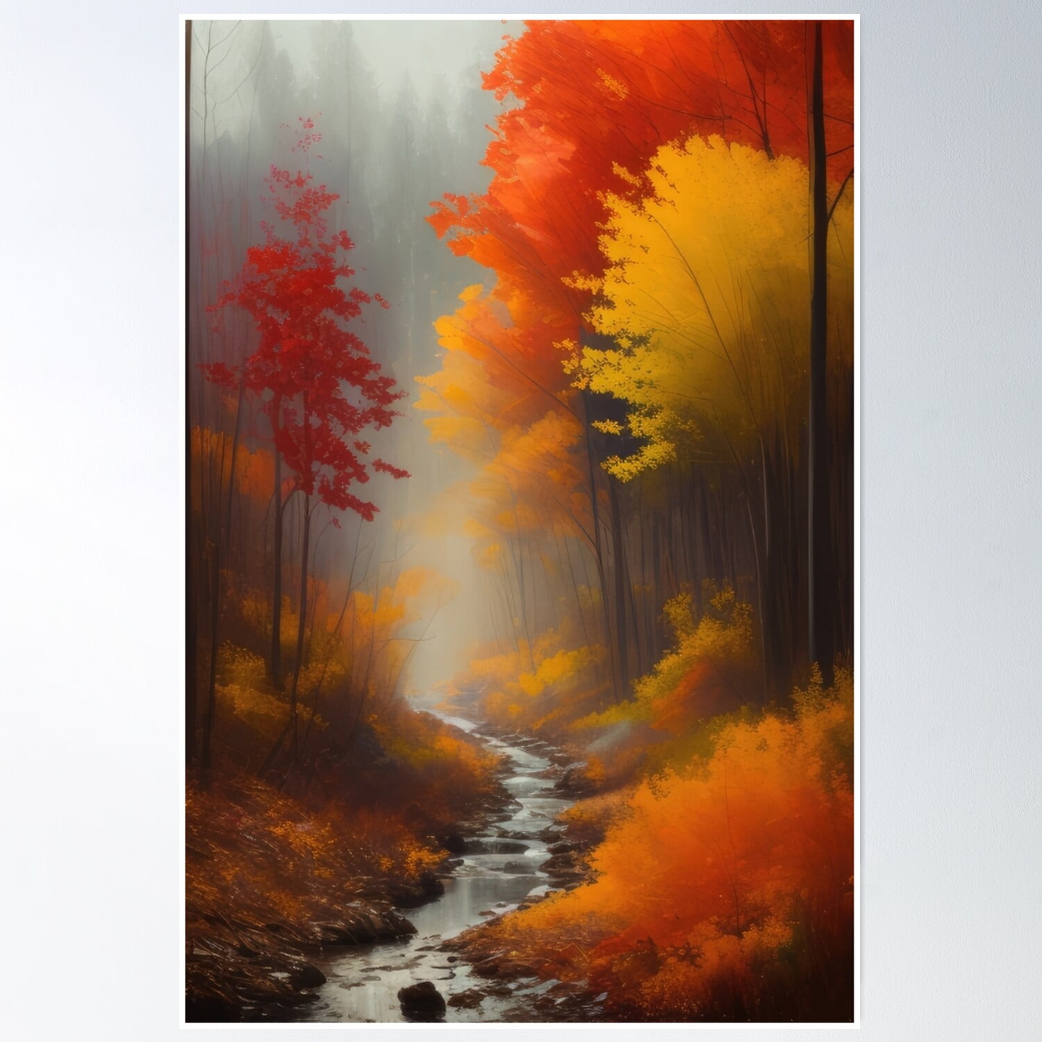Forest In Fall - A Serene Painting Of Autumnal Tranquility Poster Wall ...