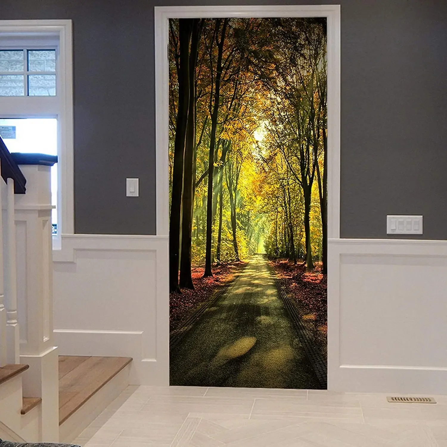 Forest In Sunlight Door Stickers Wallpaper Spring Woods Sticker Mural ...