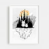 Forest Island Mystique - Illustration Surrealism Fantasy Woodland Mystical Animal Watercolor ...