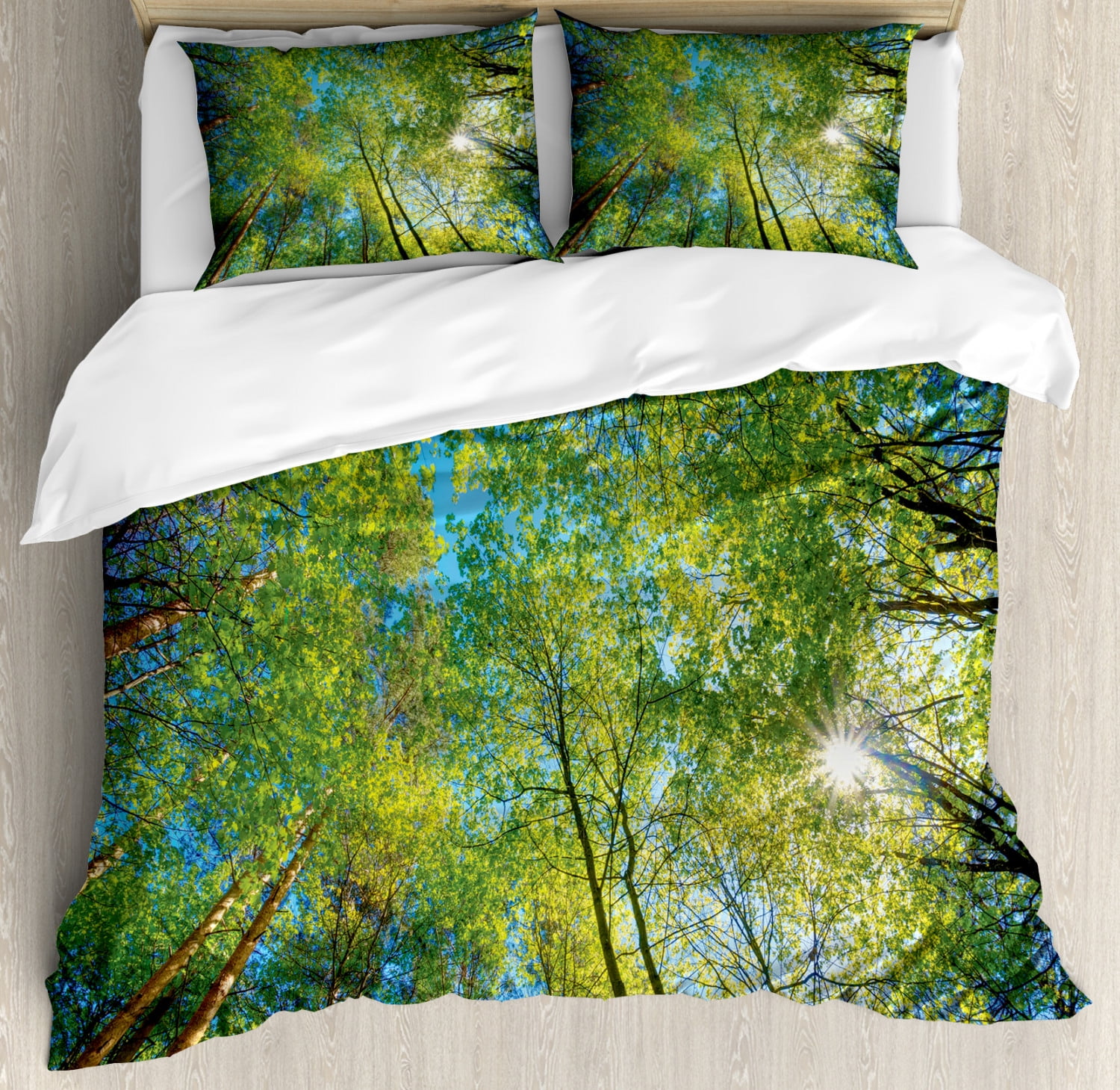 Forest King Size Duvet Cover Set, Evergreen Back Nature Area Mother ...