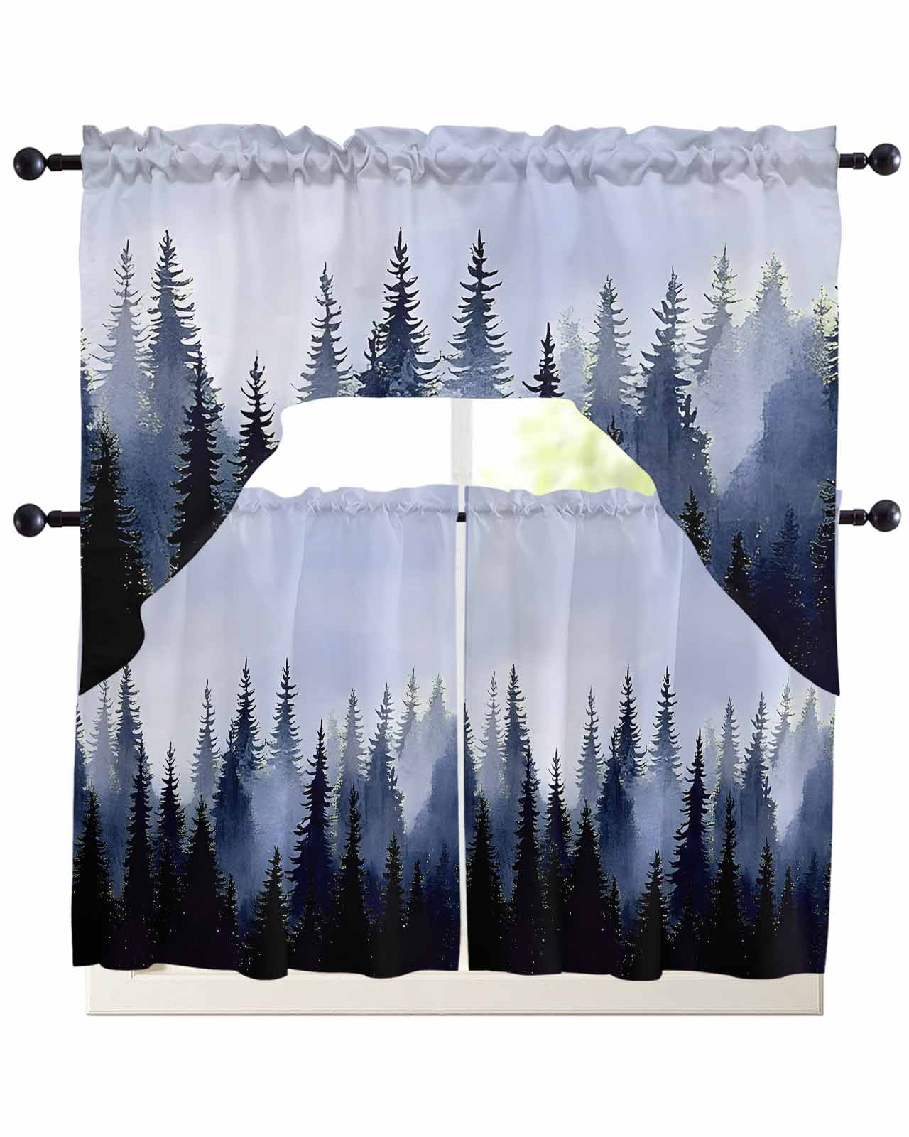 Forest Kitchen Curtains Sets 24 Inch Length with Valance, Blue Purple ...