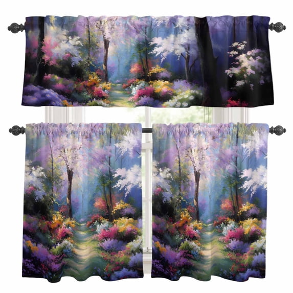 Forest Kitchen Curtains Valances and Tiers 3pcs Oil Painting Spring ...