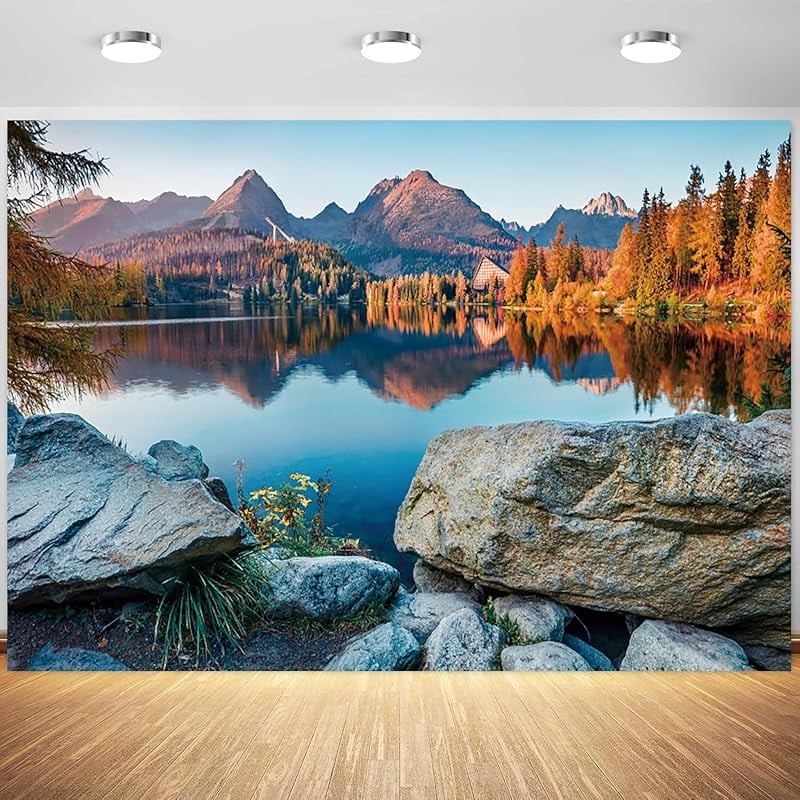 Forest Lake Backdrop Mountain Rocks Nature Scenery Photography ...