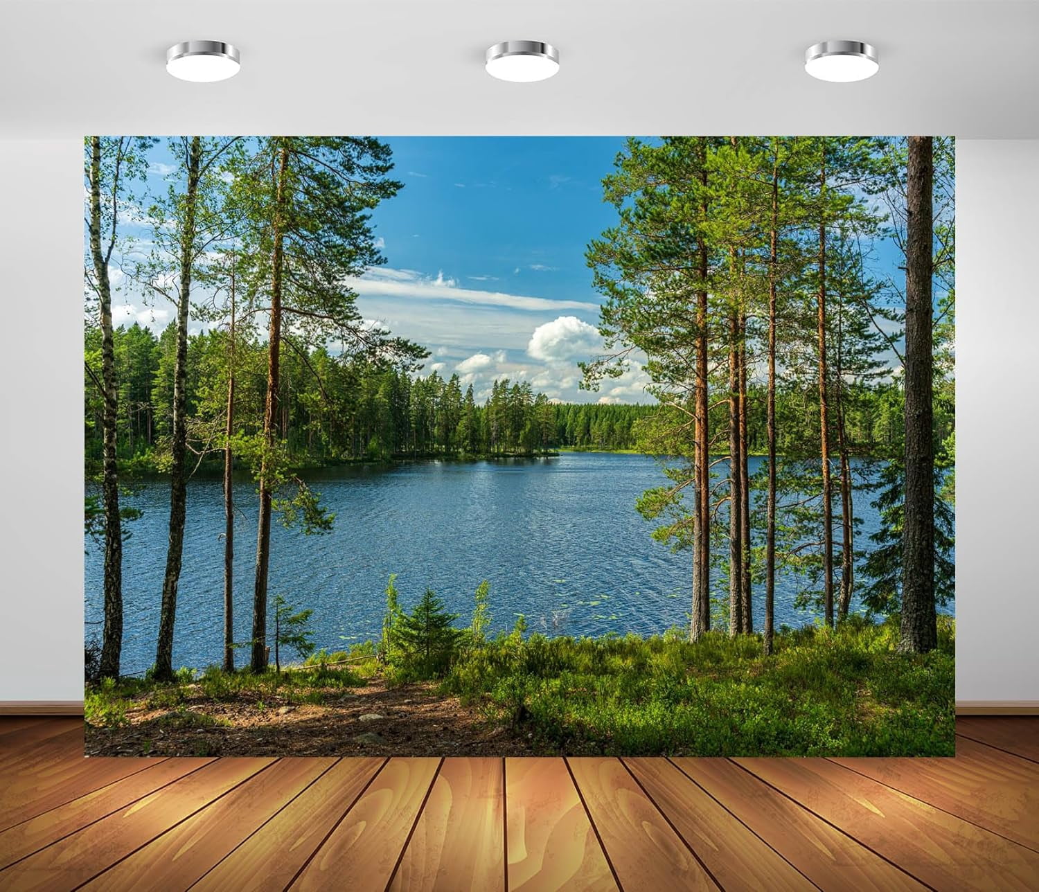 Forest Lake Backdrop Nature Park Lakeside Green Trees Scenery ...