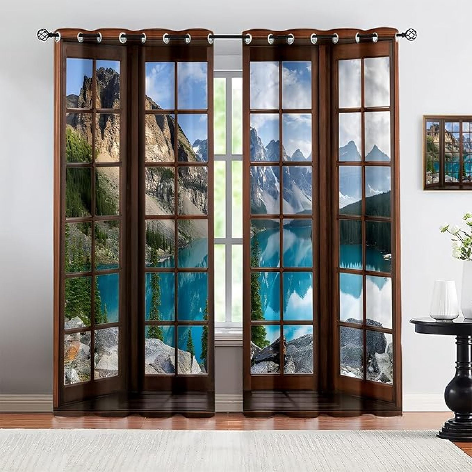 Forest Lake Curtains, Spring Mountain Lake Trees Natural Landscape ...