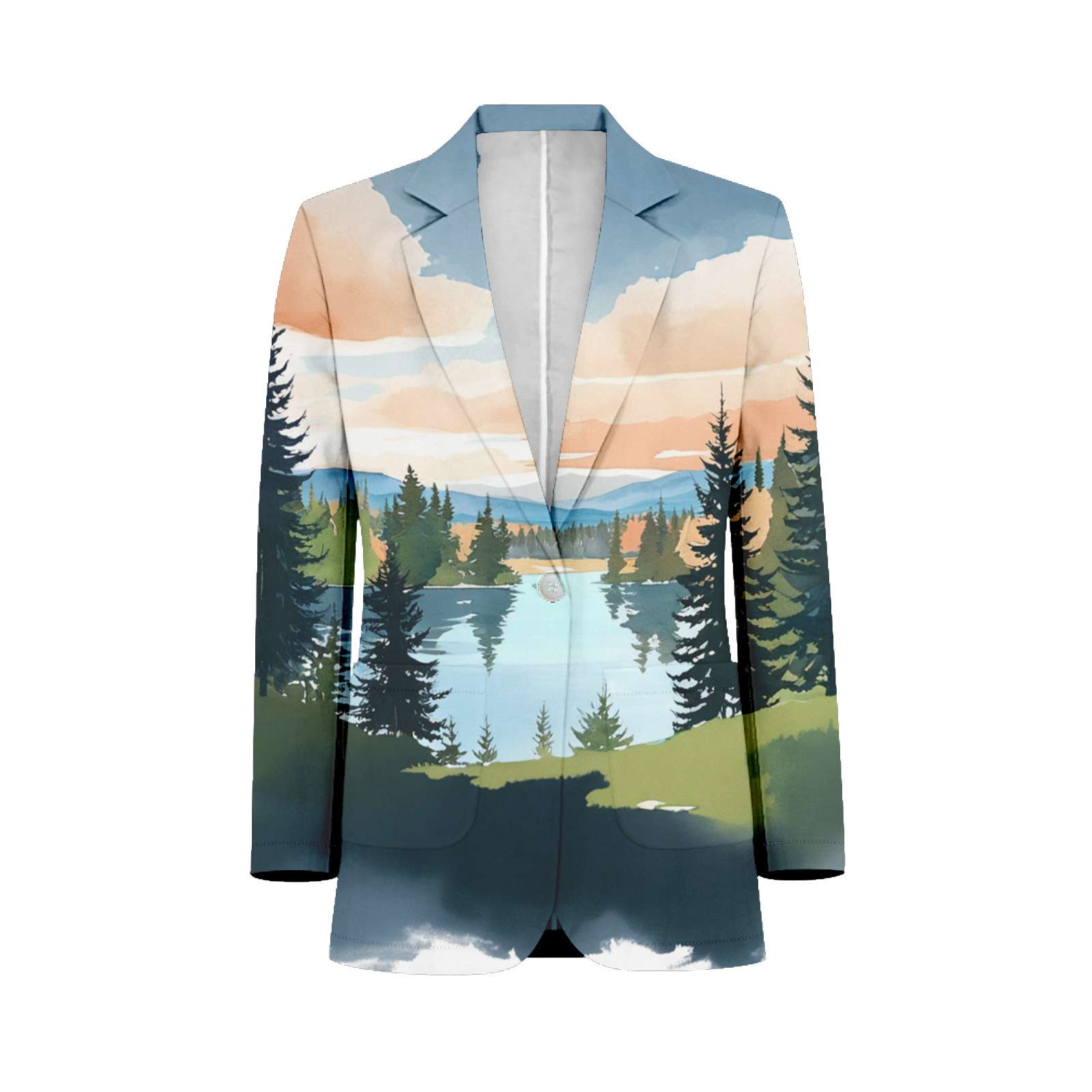 Forest Lake Scenery Print Mens Suits Shawl Collar Slim Fit Suit Mens ...