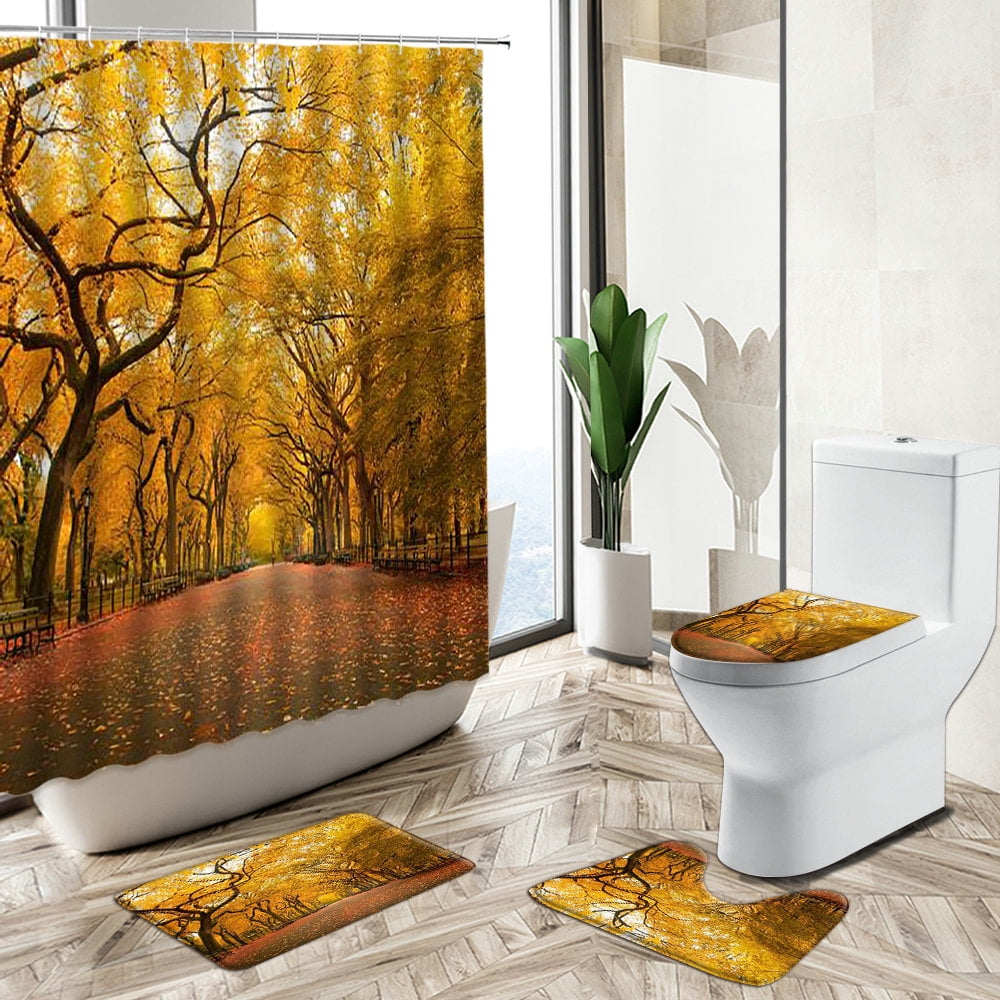 Forest Lake Scenery Shower Curtain Autumn Park Sunshine Trees Maple ...