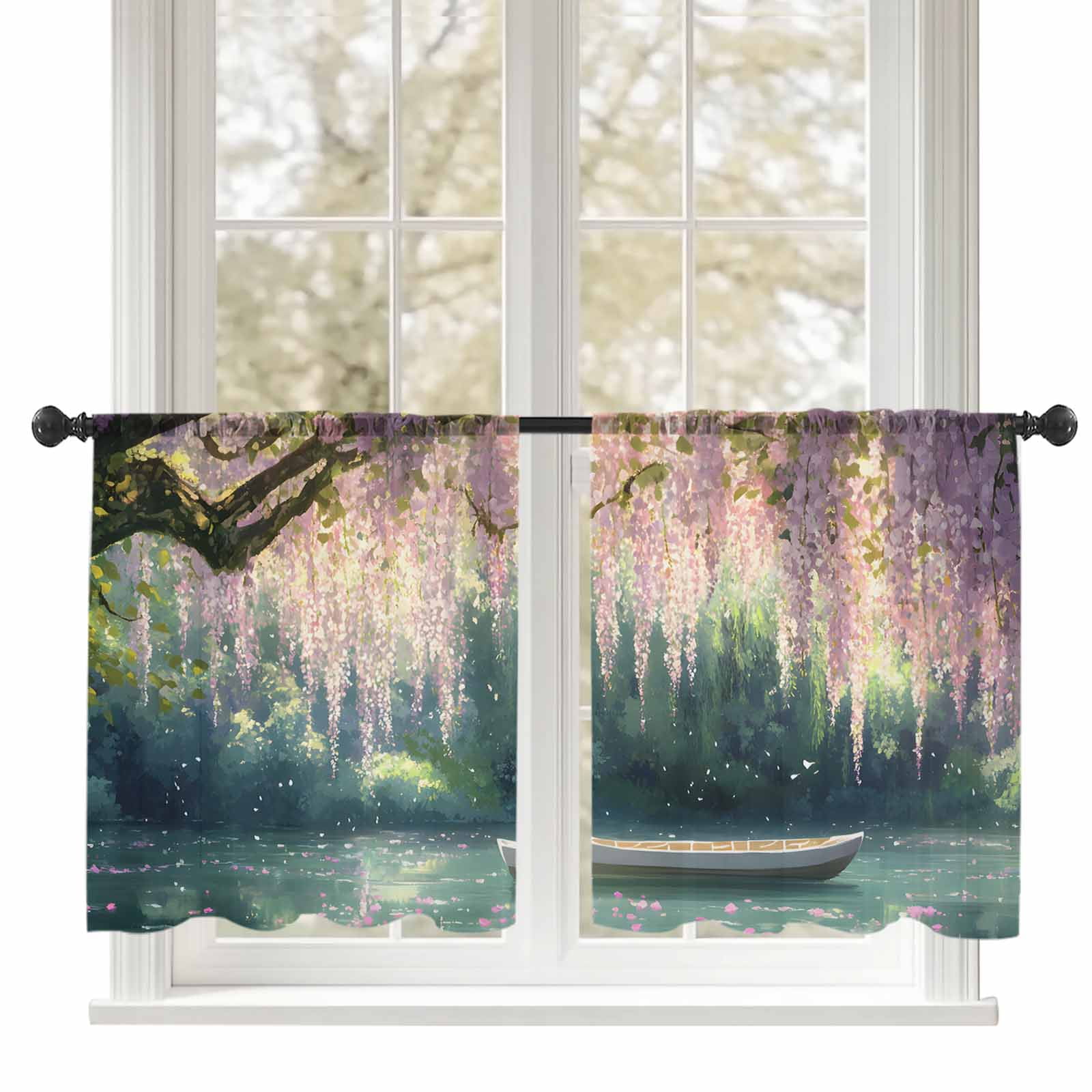 Forest Lake Sheer Curtains 54 inches Long, Boat Flowers Fantasy Light ...