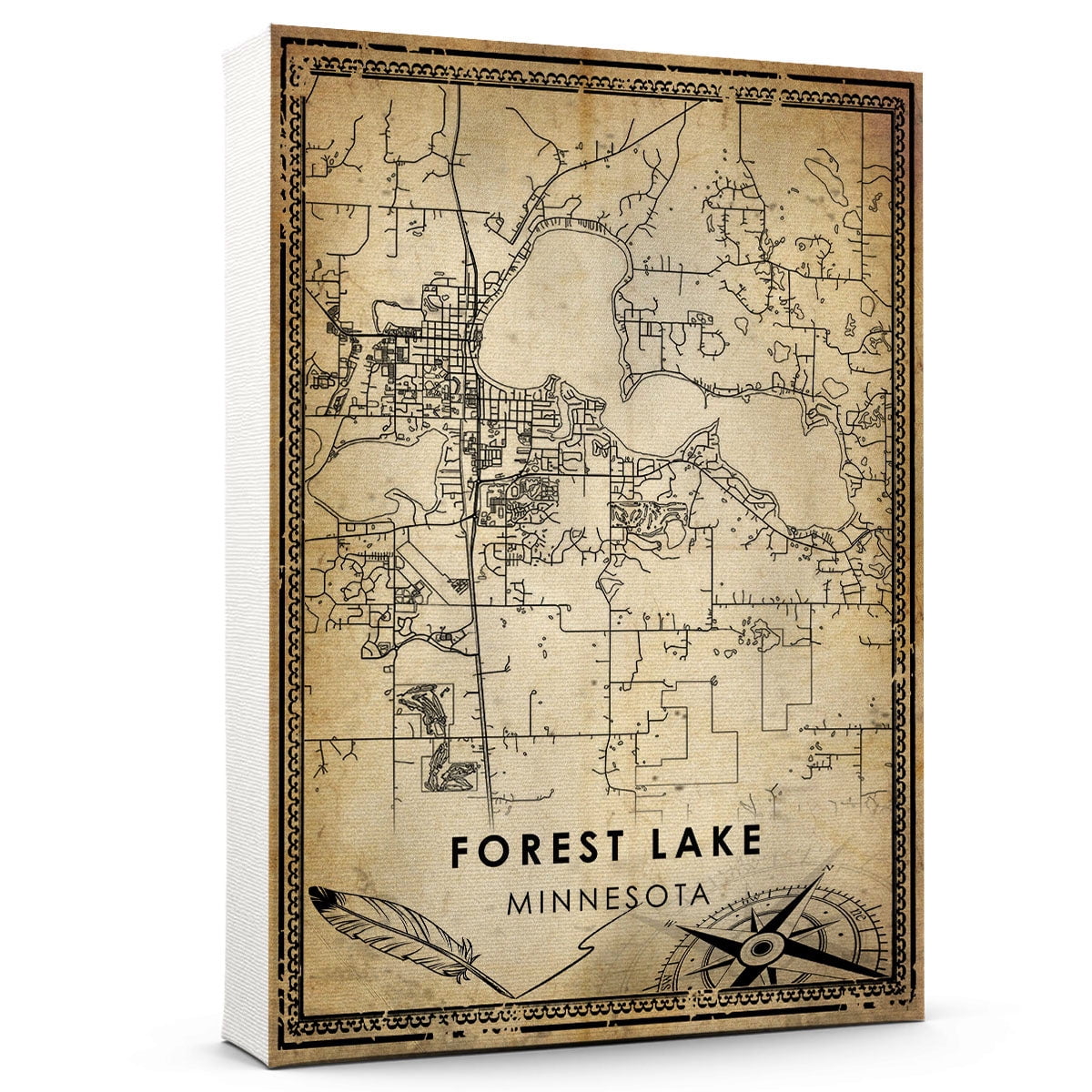 Forest Lake Vintage Map Prints Canvas, Minnesota Map Art Canvas, Canvas ...