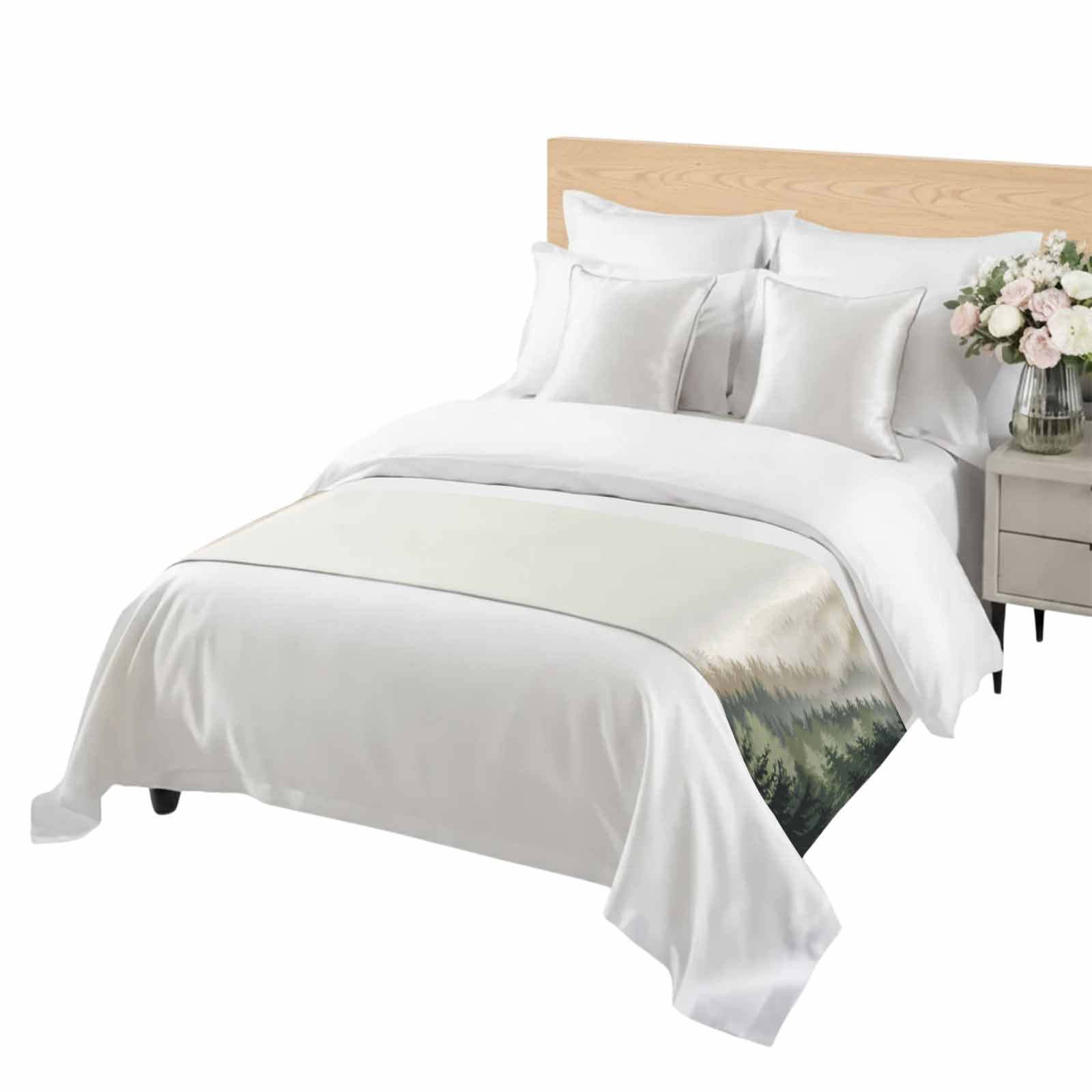 Forest Landscape Bed Runner King Size Modern Watercolor Style Tree ...