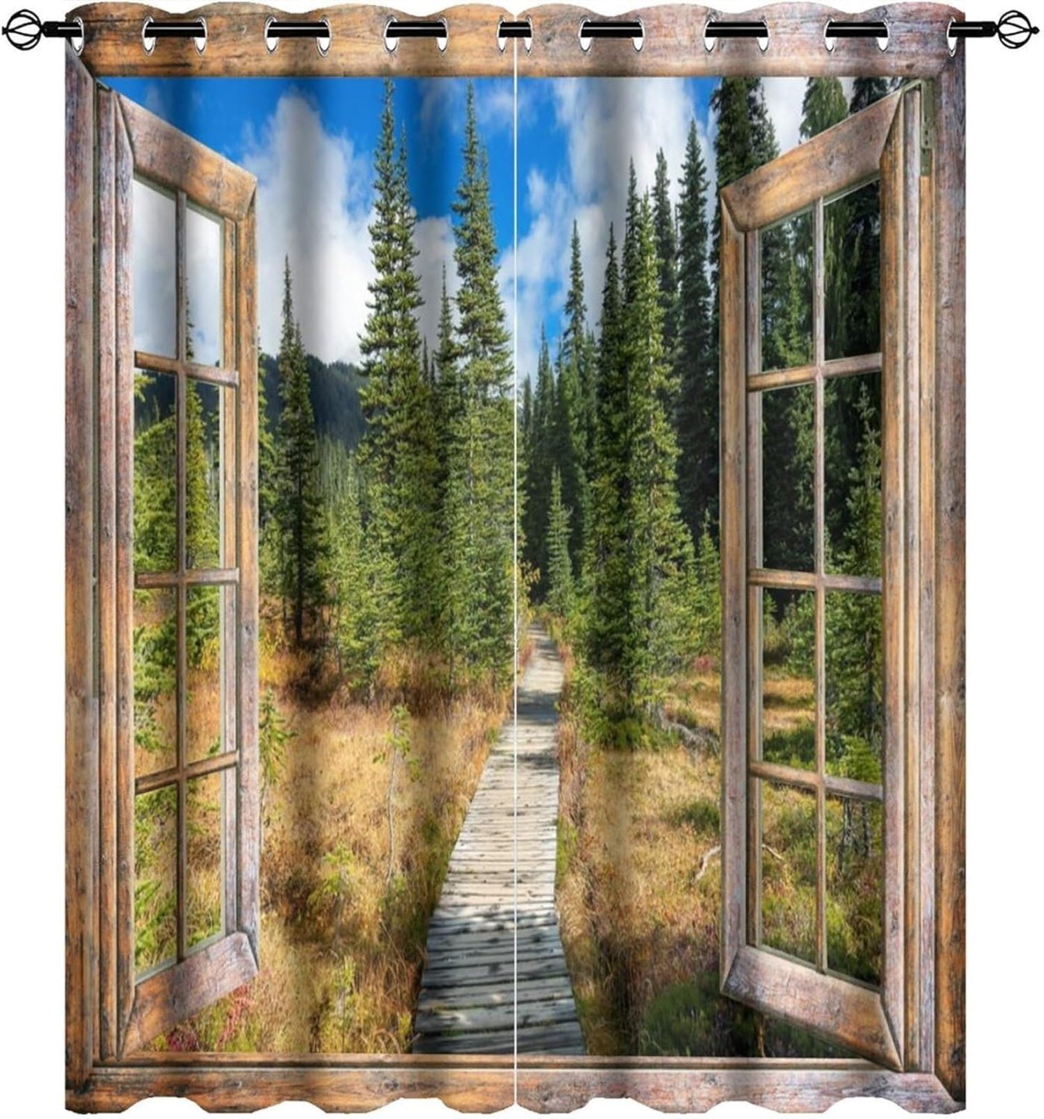 Forest Landscape Blackout Curtain 3D Window Spring Forest Wild Nature ...