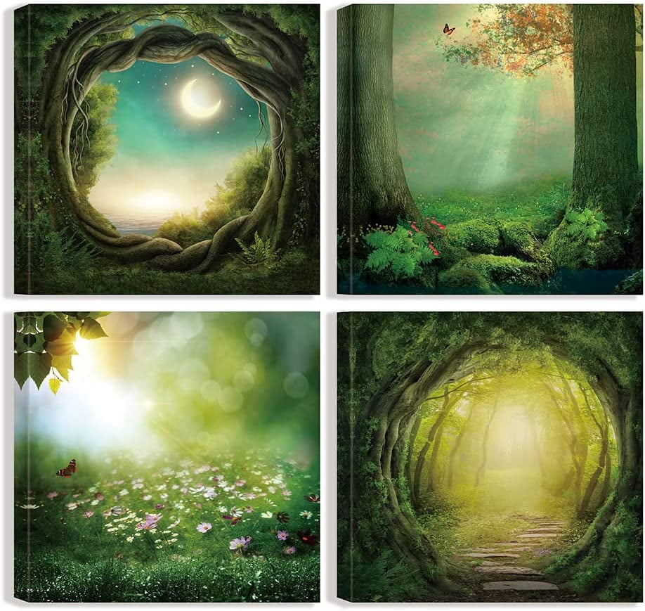 Forest Landscape Canvas Wall Art Green Trees Nature Scenery Paintings ...