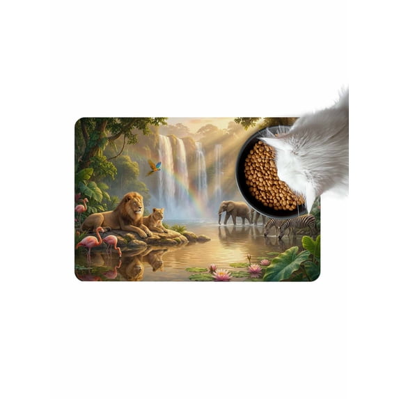 Forest Landscape Doormat Lack Lions Elephants Zebra Tree Rainbow Lotus ...