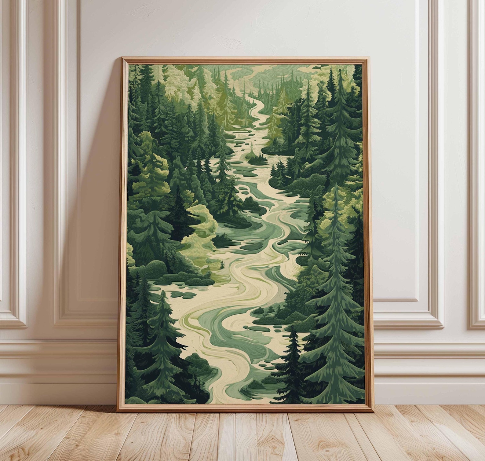 Forest Landscape Poster, Tranquil River Art, Green Nature Print, Scenic ...