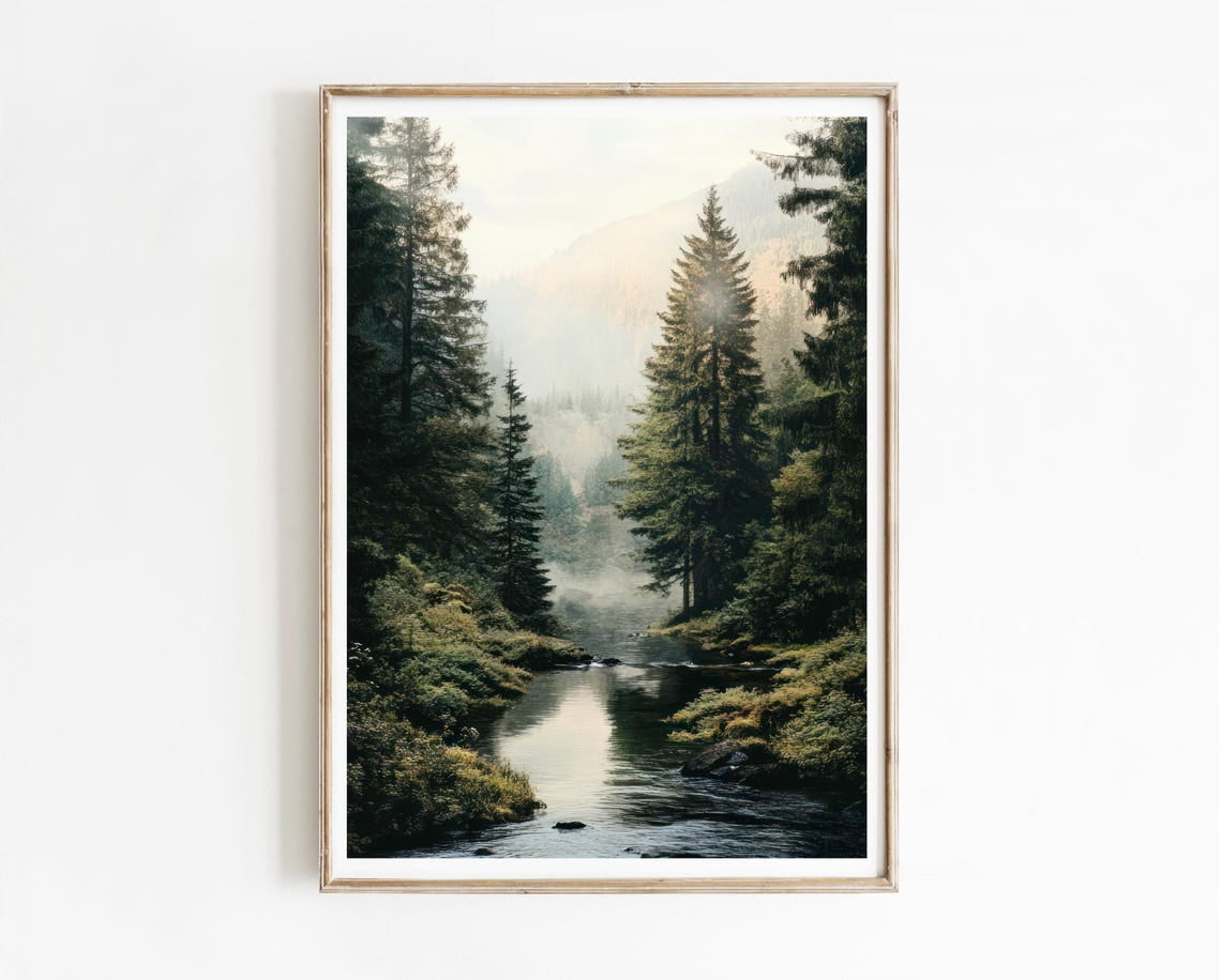 Forest Landscape Print, Dark Green Forest Nature Poster, Wall Art ...