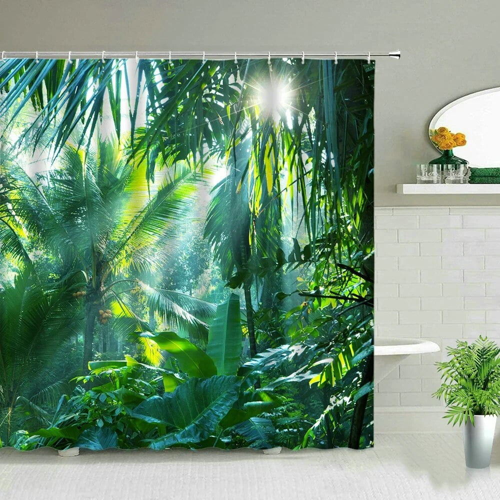 Forest Landscape Shower Curtains Tree Waterfall Mount Fuji Scenery ...