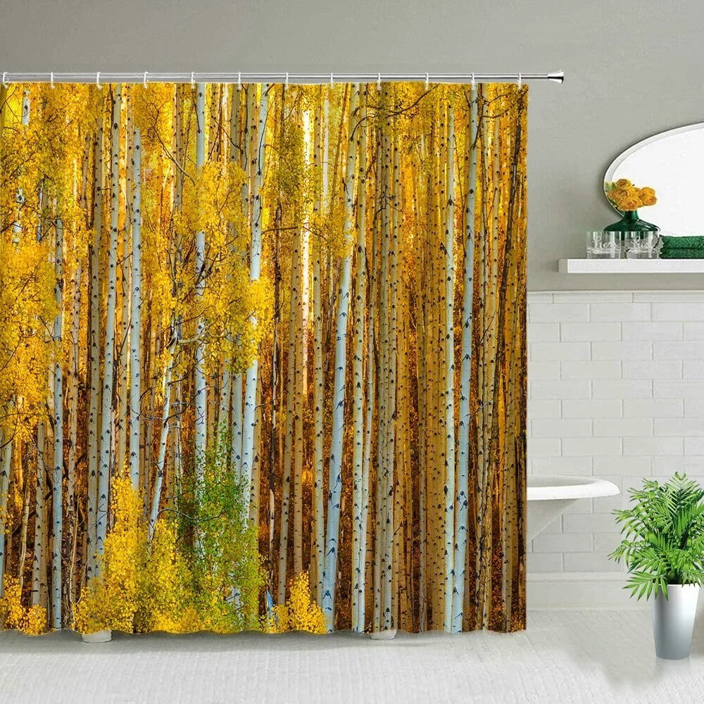Forest Landscape Shower Curtains Tree Waterfall Mount Fuji Scenery ...