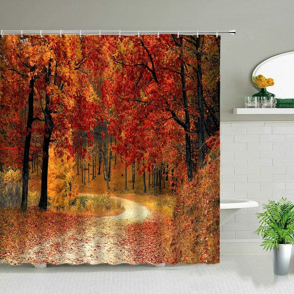 Forest Landscape Shower Curtains Tree Waterfall Mount Fuji Scenery ...