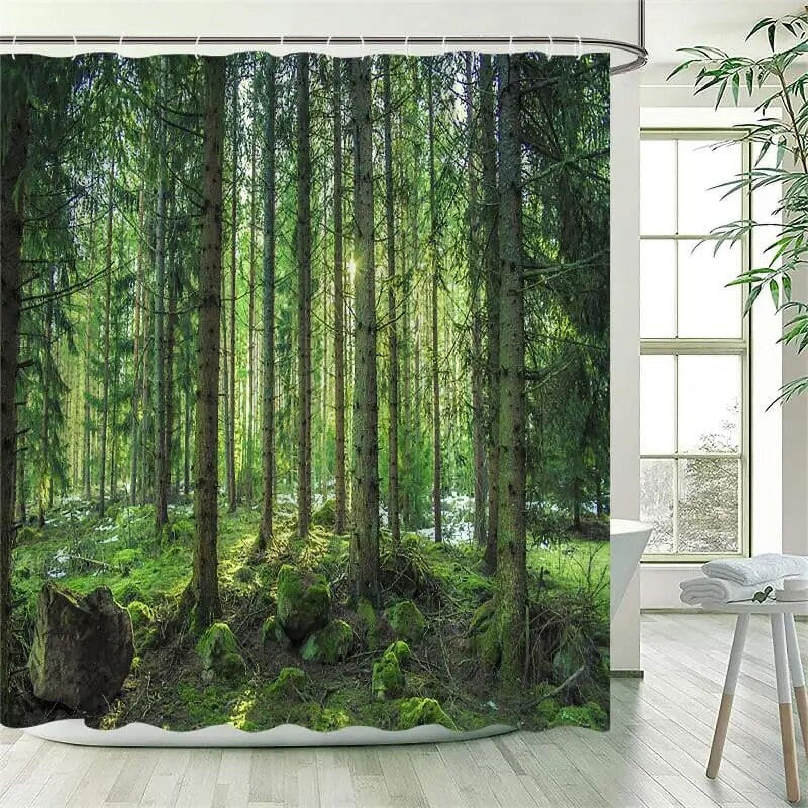 Forest Landscape Shower Curtains Tropical Jungle Trees Waterfall Nature ...