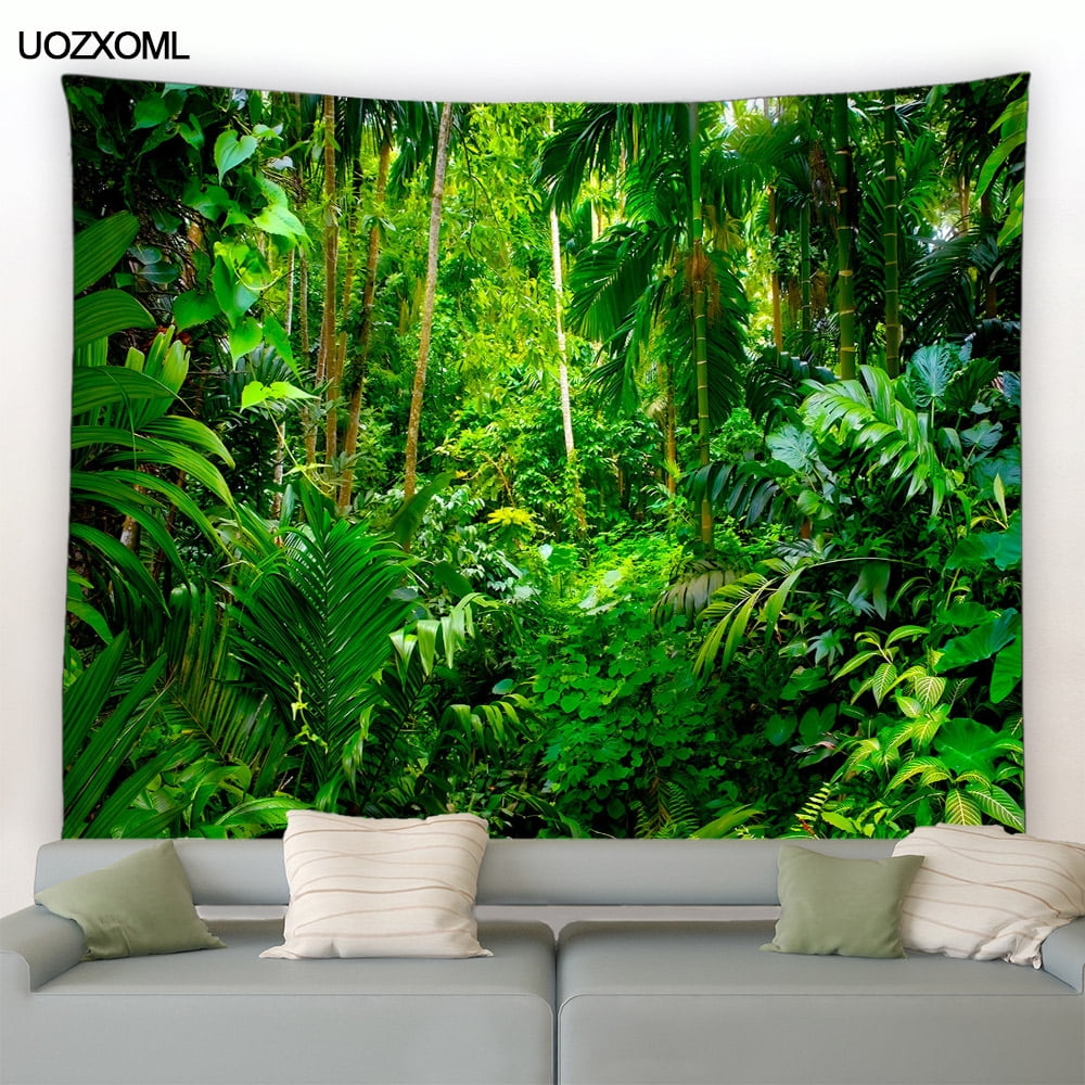 Forest Landscape Tapestry Tropical Rainforest Green Plants Wood Bridge ...