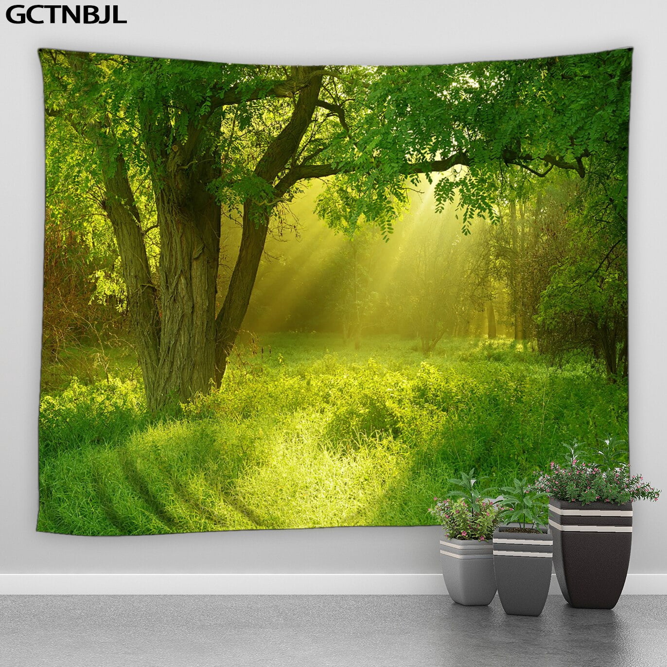Forest Landscape Tapestry Wall Hanging Wooden Bridge Over the Pond in a ...