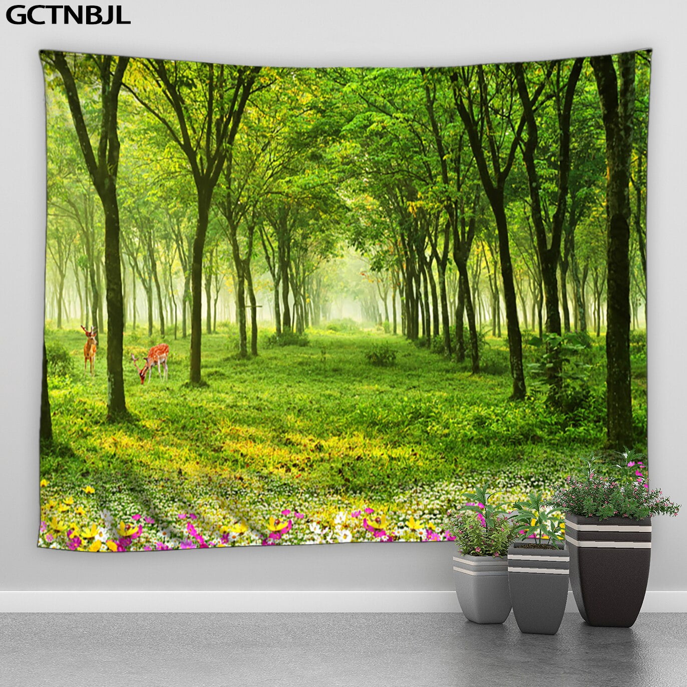 Forest Landscape Tapestry Wall Hanging Wooden Bridge Over the Pond in a Garden Trees for Bedroom ...