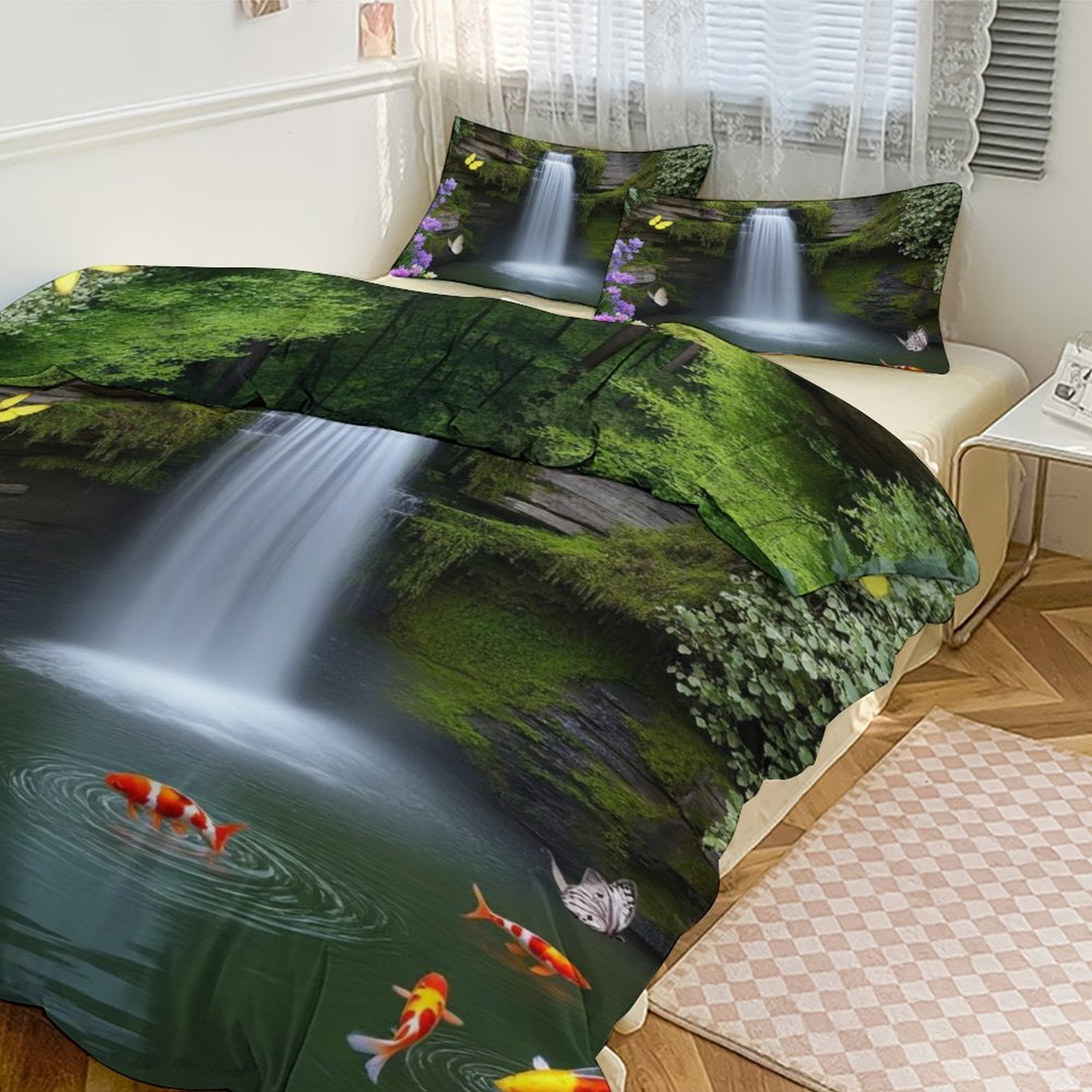 Forest Landscape Tree Waterfall Mount Fuji Scenery 90"x90" 3 Pcs Soft ...