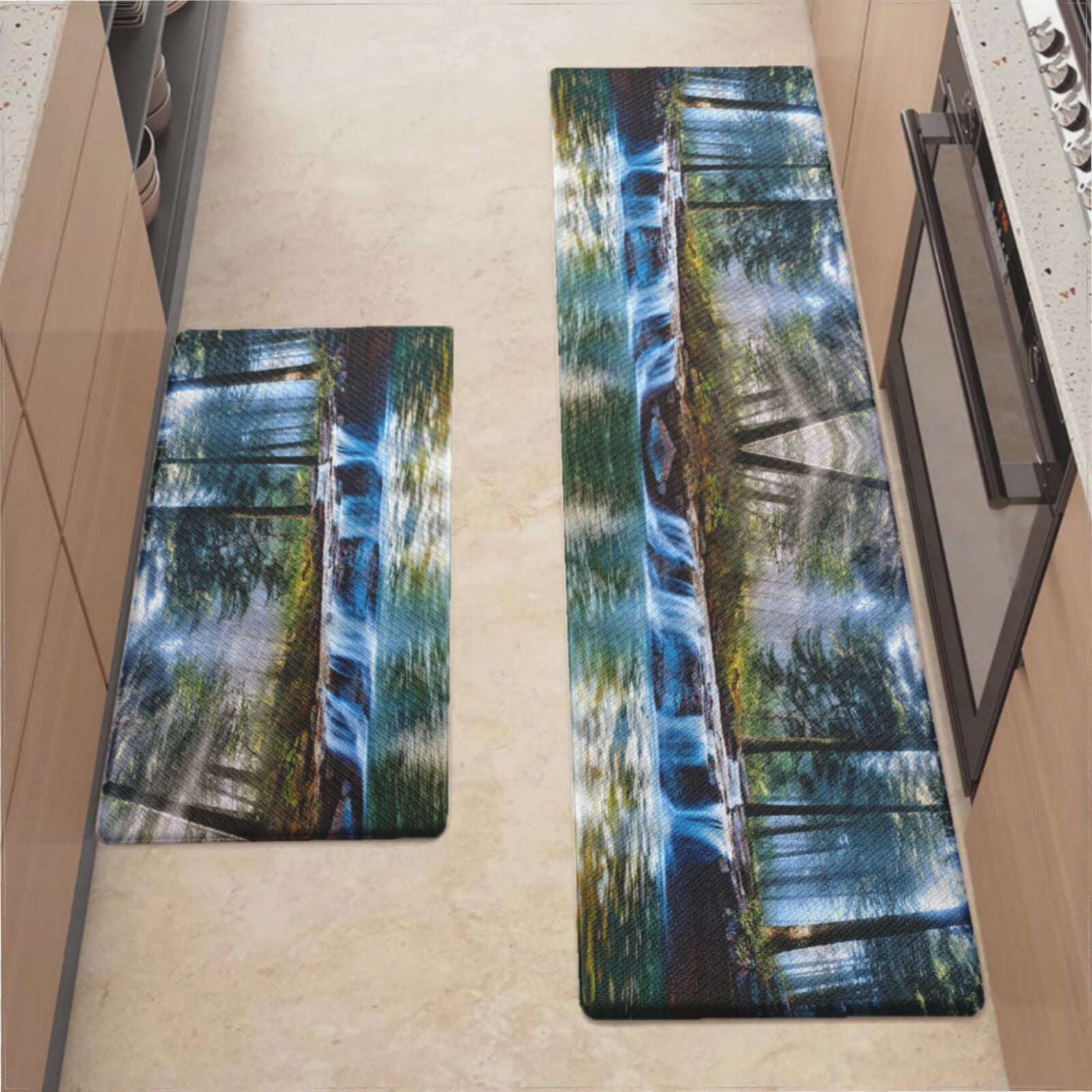Forest Landscape Tree Waterfall Mount Fuji Scenery Pvc Kitchen Mat ...