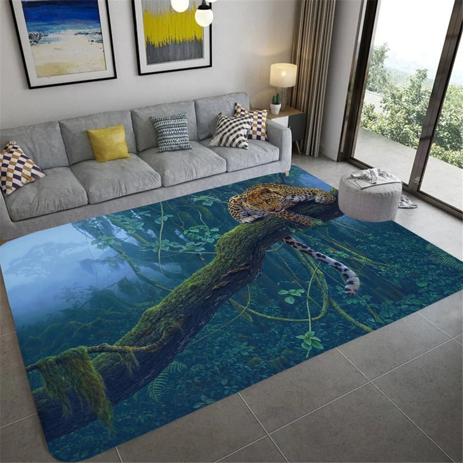 Forest Landscape White Tiger Rugs 3D Printing Green Plant Living Room ...