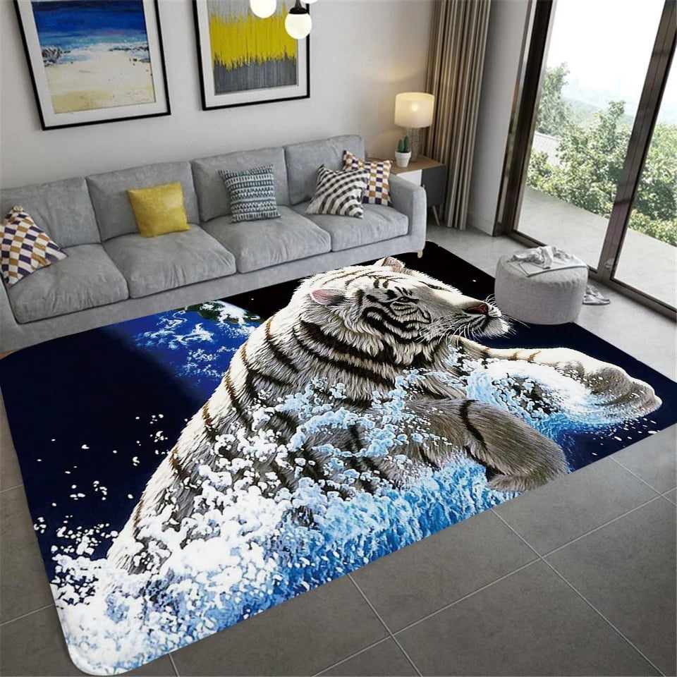 Forest Landscape White Tiger Rugs 3D Printing Green Plant Living Room ...