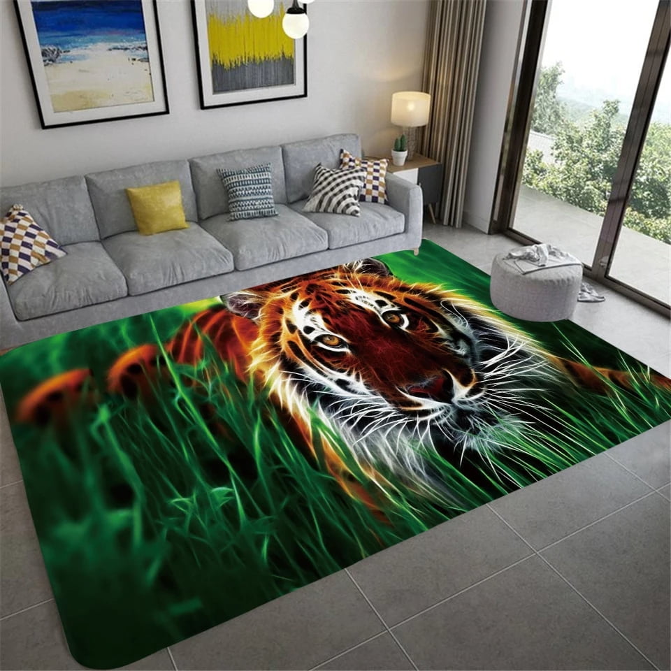 Forest Landscape White Tiger Rugs 3D Printing Green Plant Living Room ...