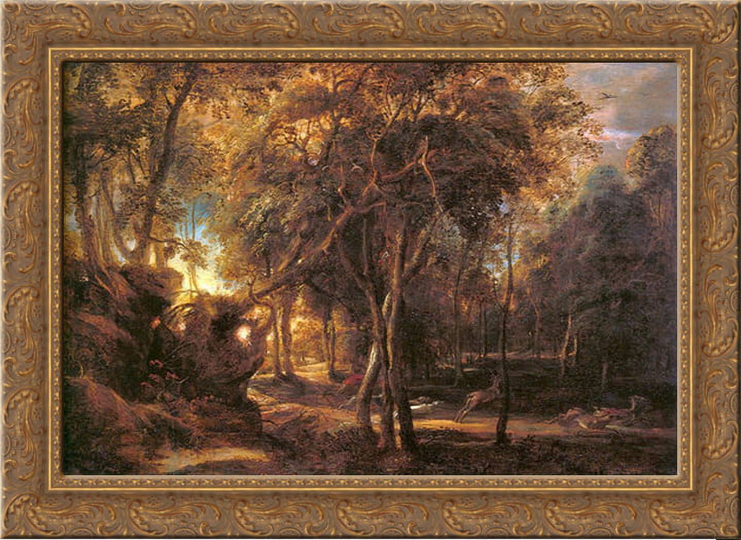 Forest Landscape at the Sunrise 24x18 Gold Ornate Wood Framed Canvas ...
