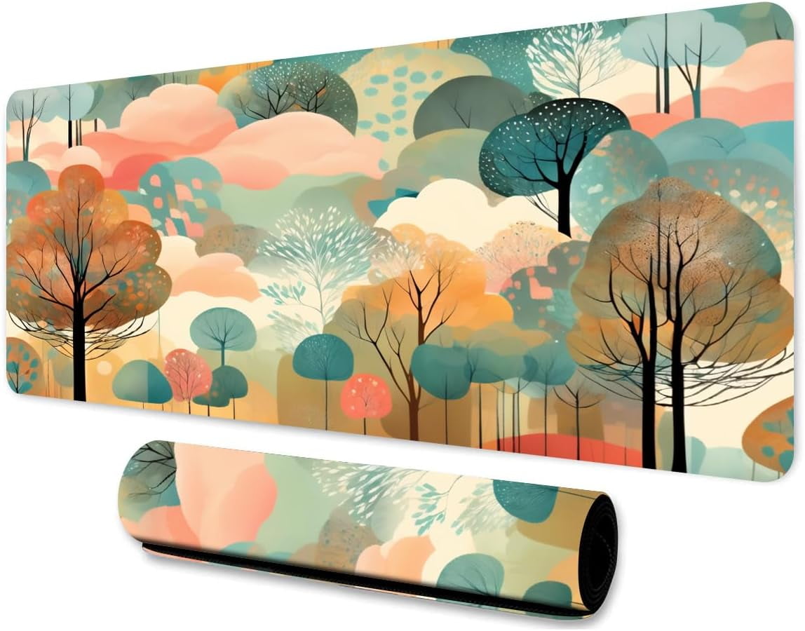 Forest Large Mouse Pad 31.5x11.8 Inches Cartoon Watercolor Plants ...