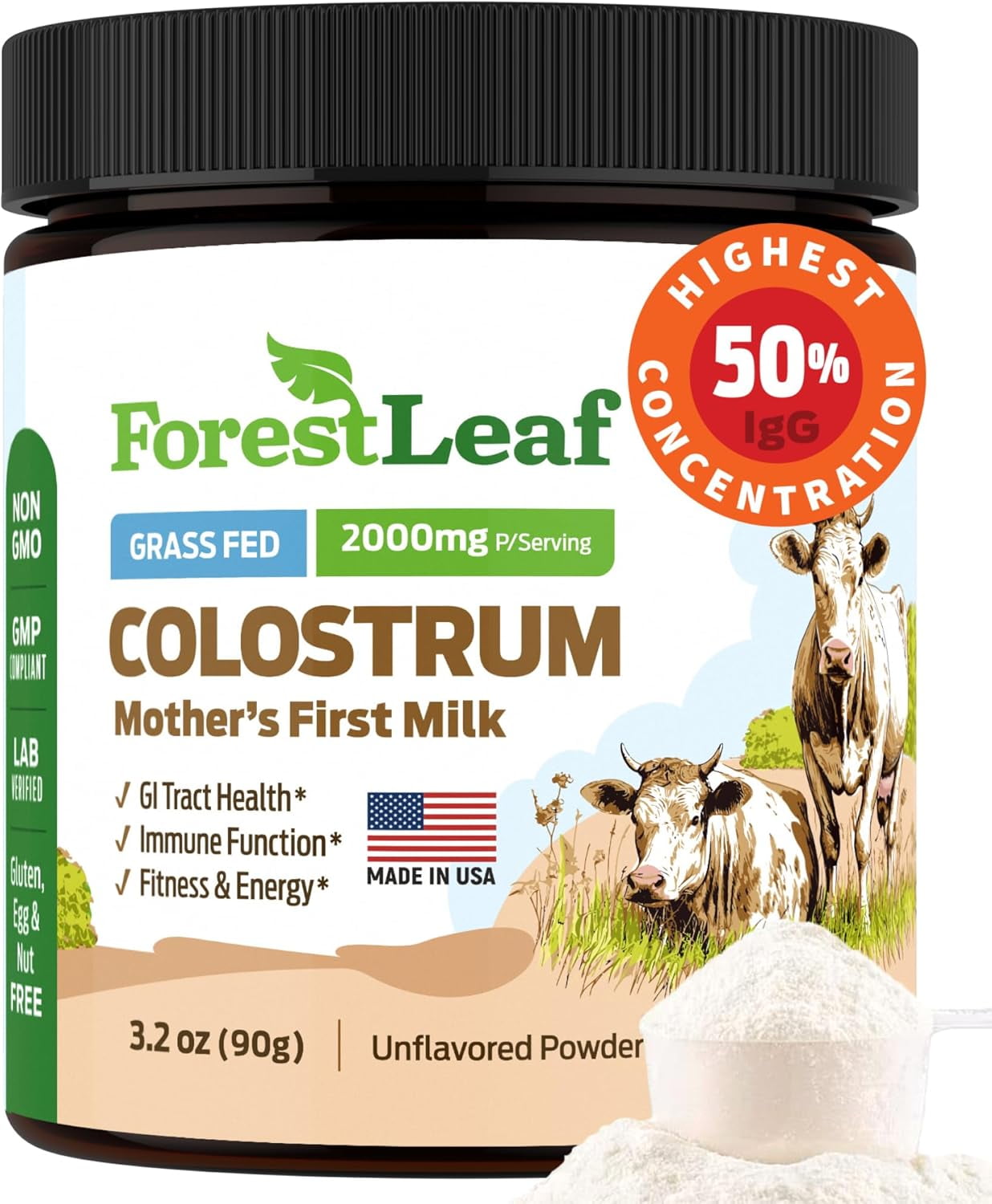 Forest Leaf Colostrum Powder 50% IgG Bovine for Gut and Immune Health ...