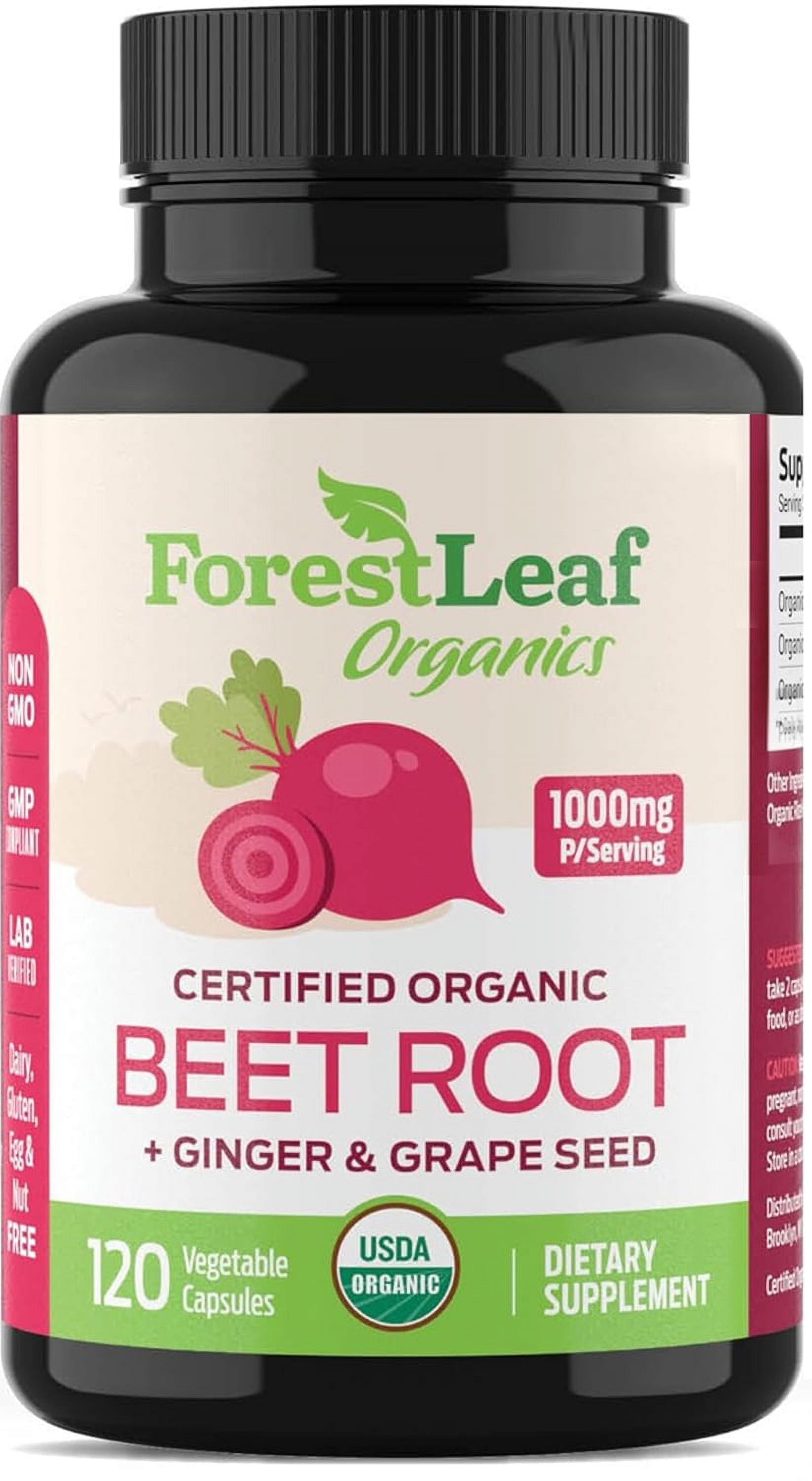 Forest Leaf Organic Beet Root Supplement, 1000mg with Ginger and Grape ...