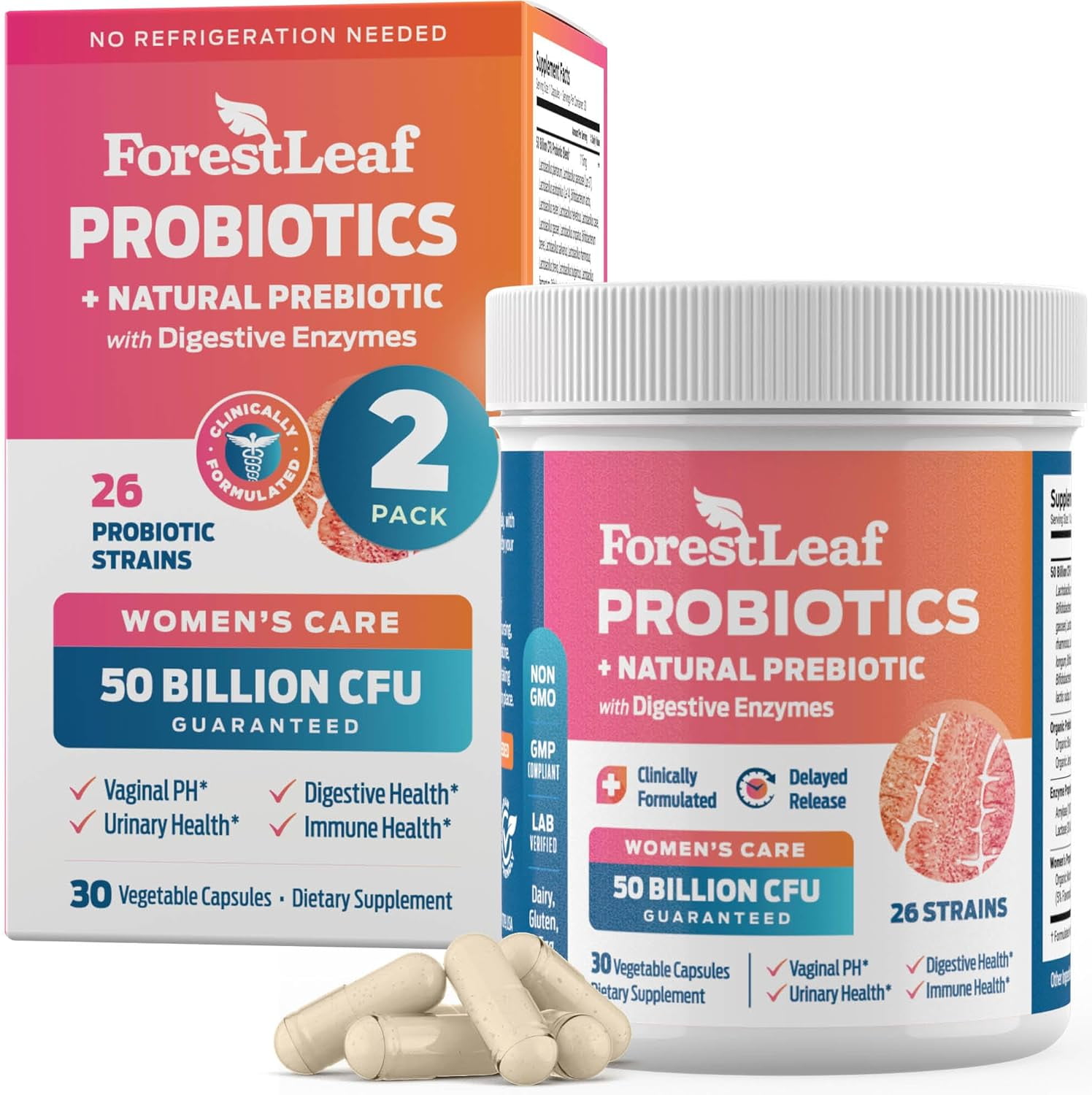 Forest Leaf Probiotics for Women 50 Billion CFU with Organic Prebiotics ...