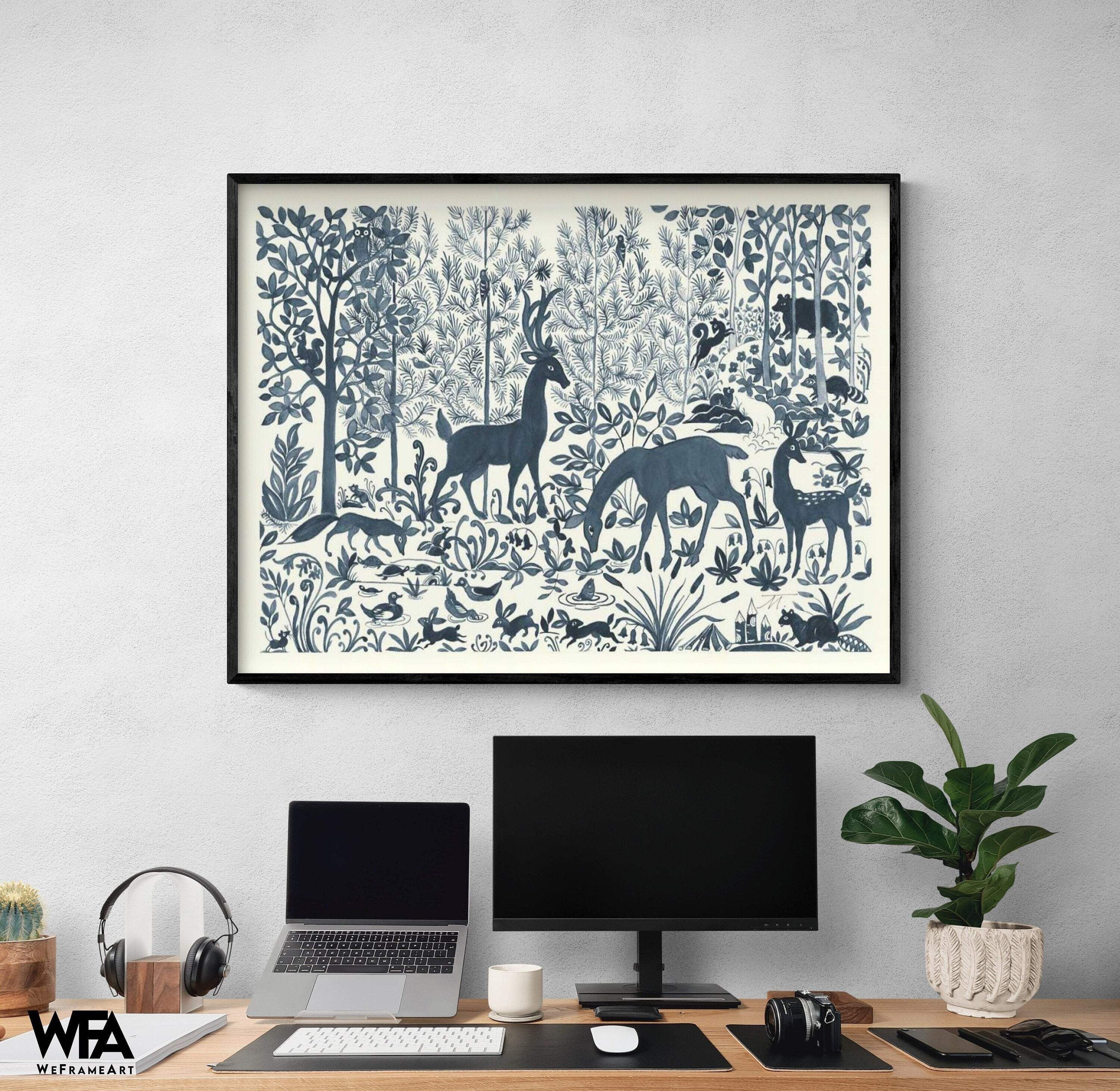 Forest Life I by Miranda Thomas, Blue Forest Animal Decor, Deer Wall ...