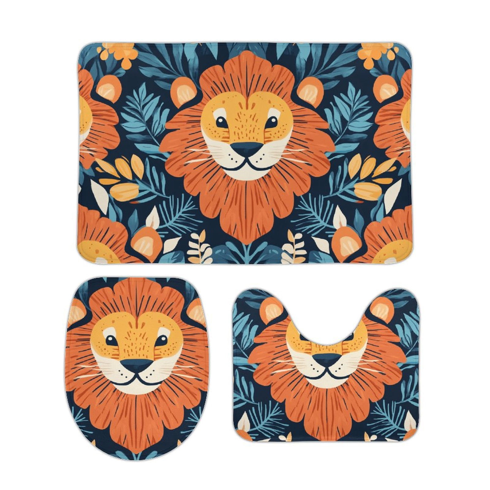 Forest Lion (19) Bathroom Rugs Set 3 Piece with Non-Slip Bath Rugs ...