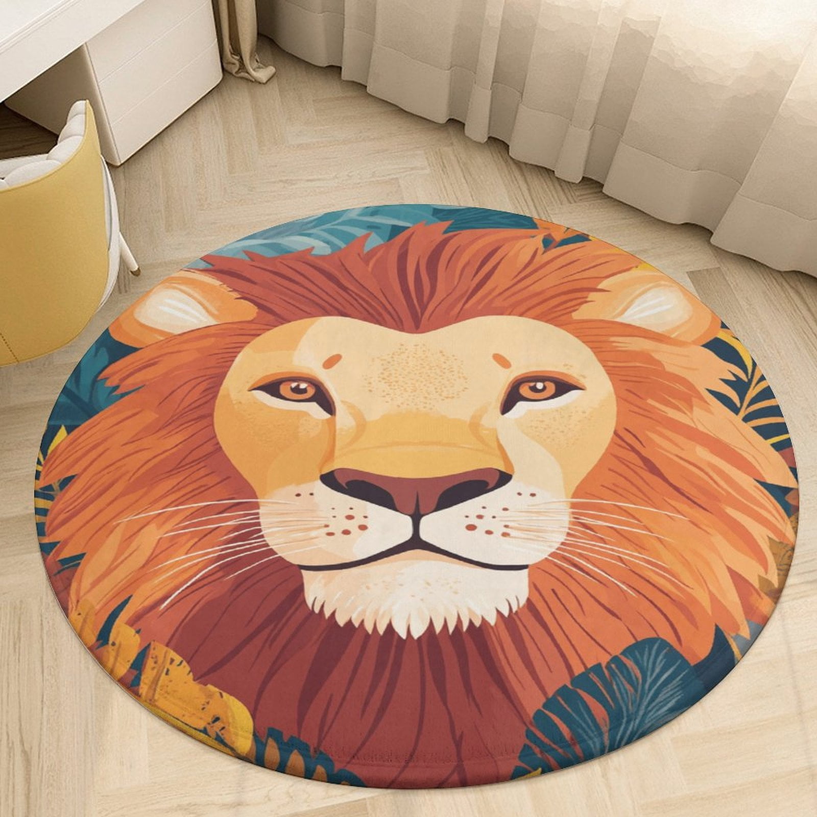 Forest Lion Round Area Rugs for Bedroom Living Room, 4FT Soft Indoor ...