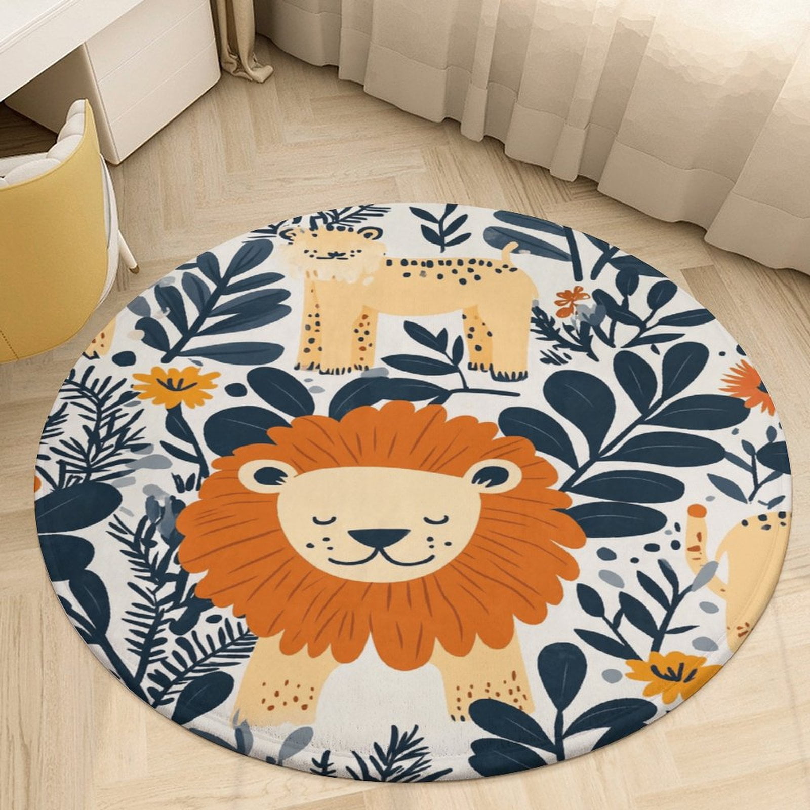 Forest Lion Round Area Rugs for Bedroom Living Room, 5FT Soft Indoor Circle Carpets, Carpet Home ...